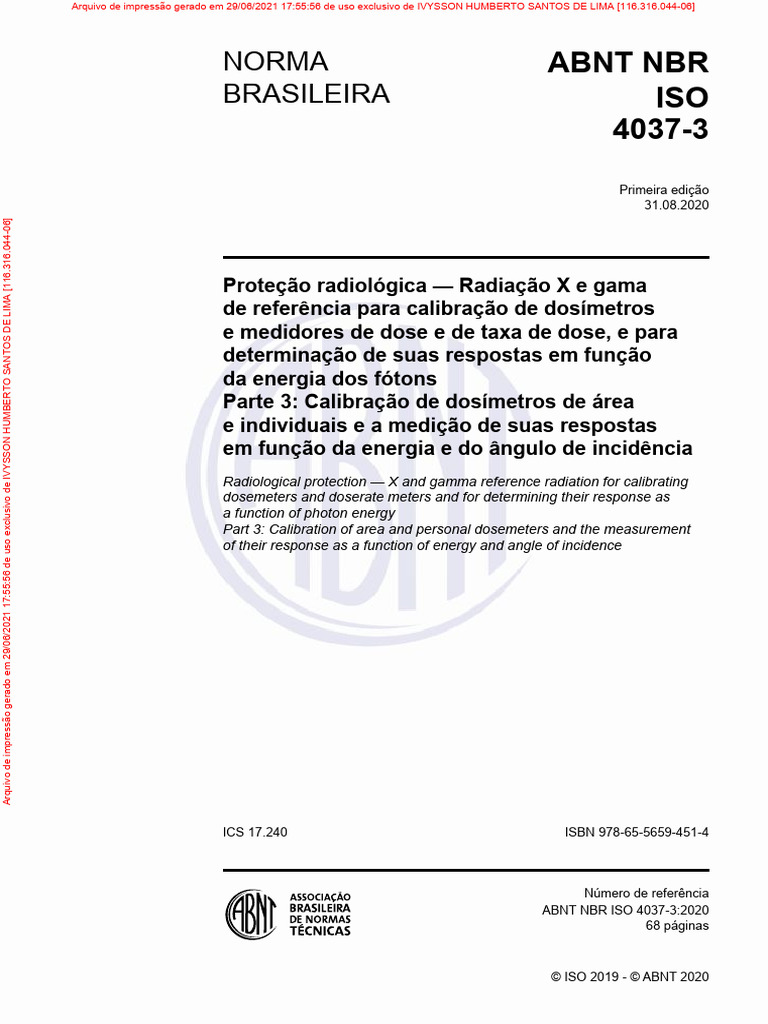 (Norma) NBR ISO 4037-3 (2020) - Calibração de Dosímetros | PDF ...