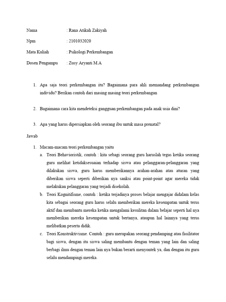 Uts Rana Psikologi Perkembangan | PDF