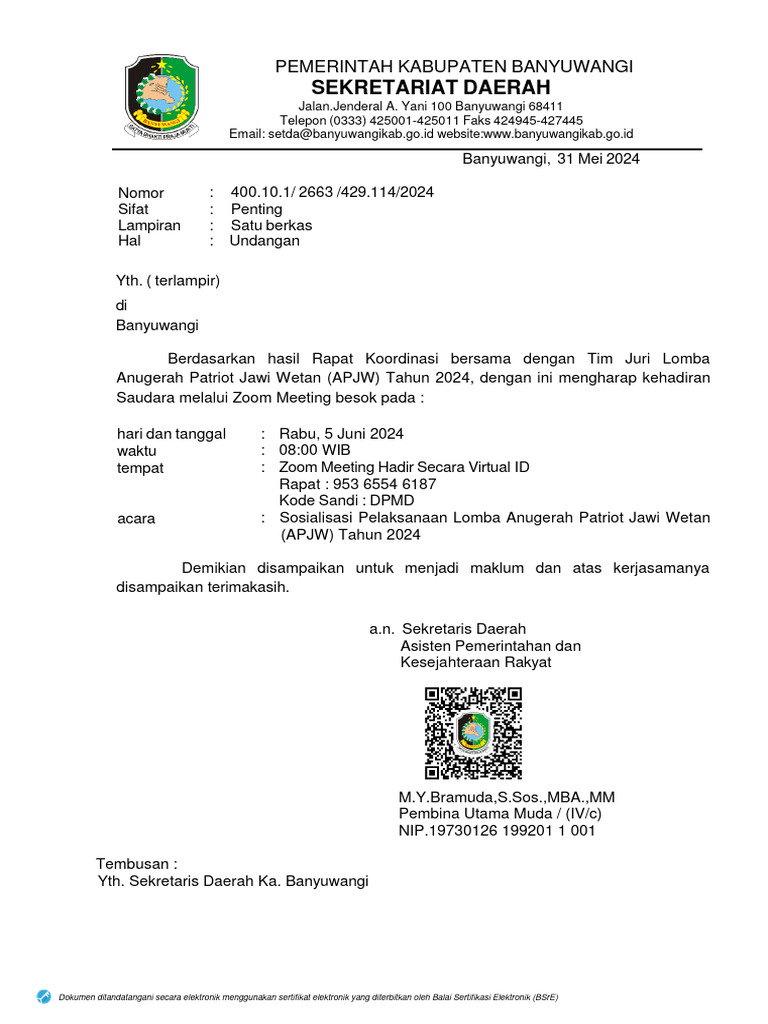 Undangan Sosialisasi Lomba APJW 2024 | PDF