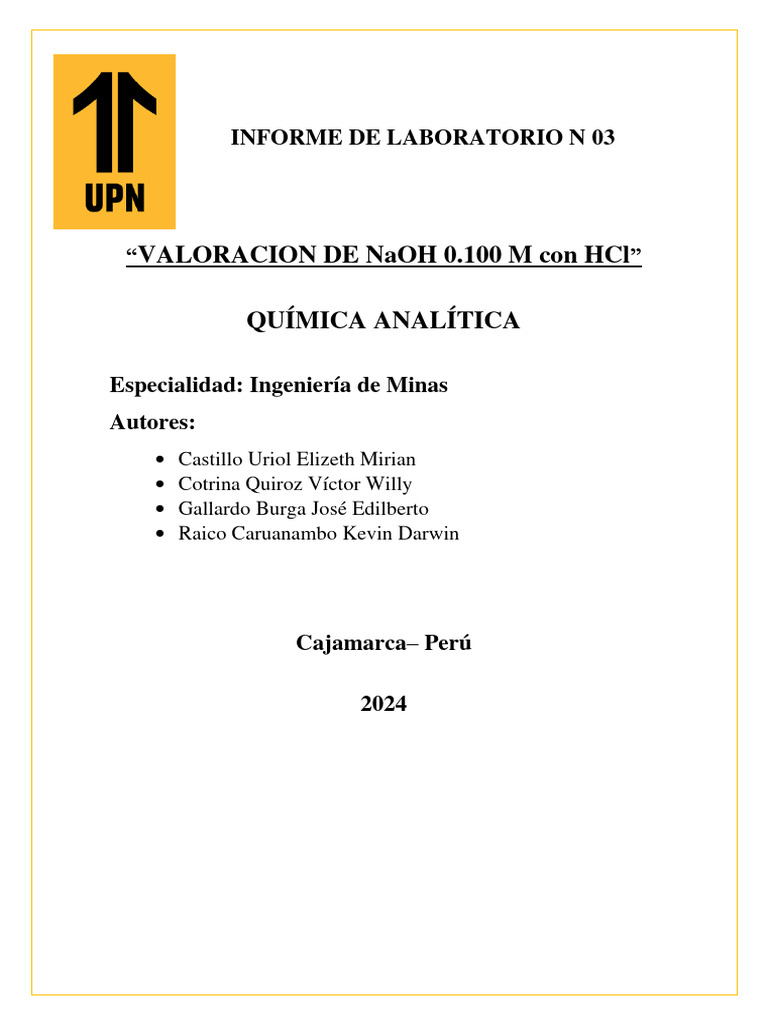 Informe de Laboratorio N 03 | PDF | Ácido clorhídrico | Valoración