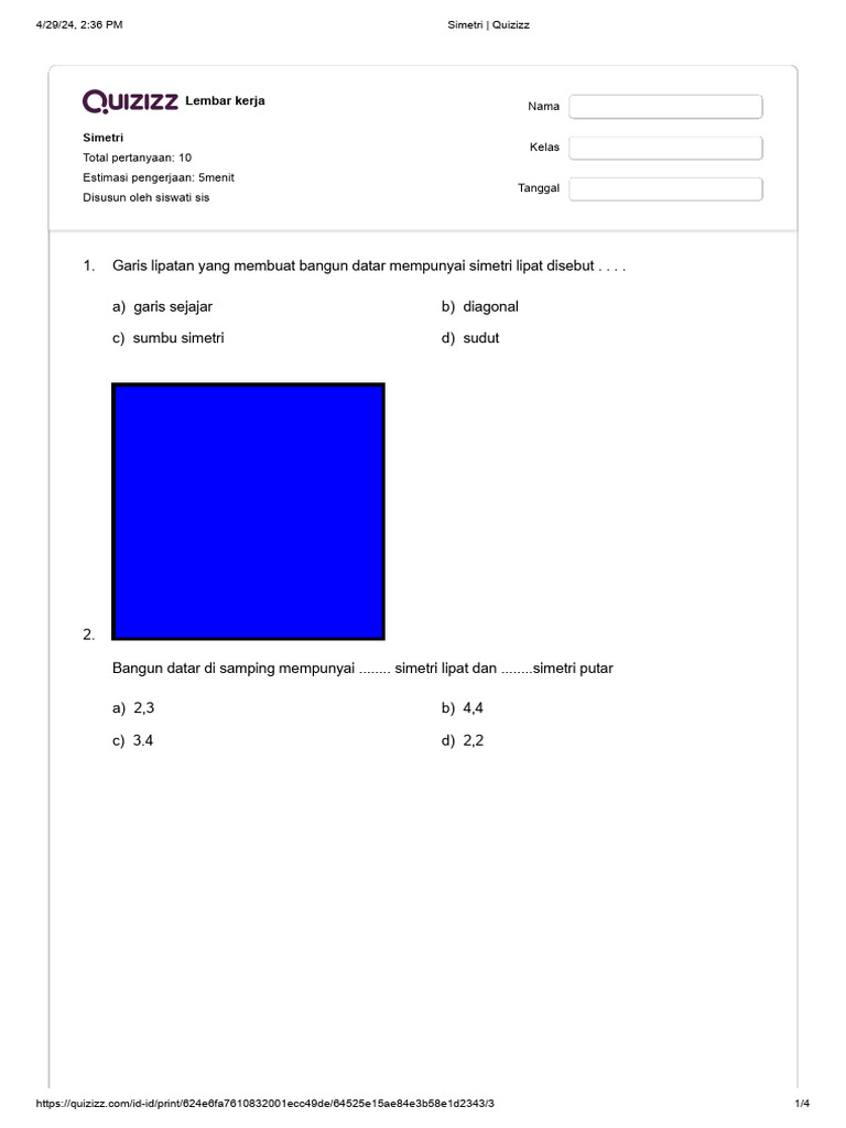 Quizizz - Simetri | PDF