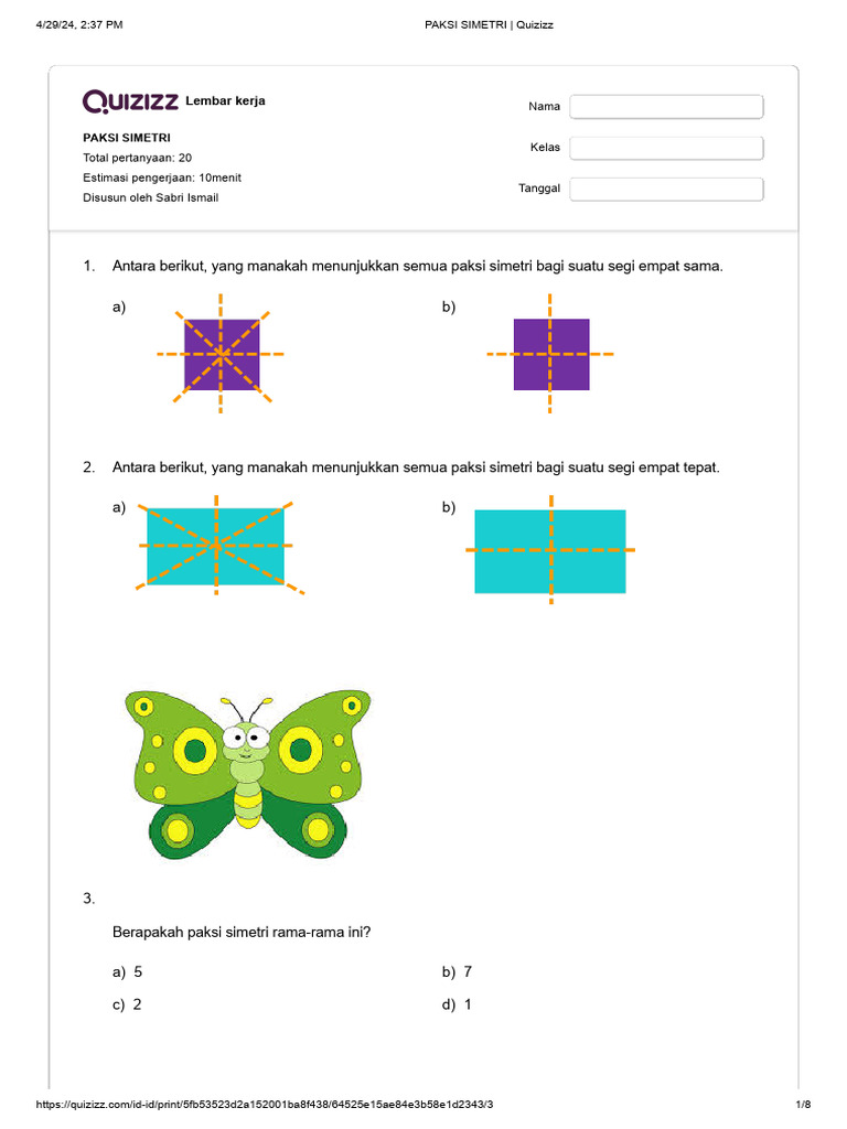 Quizizz - PAKSI SIMETRI | PDF
