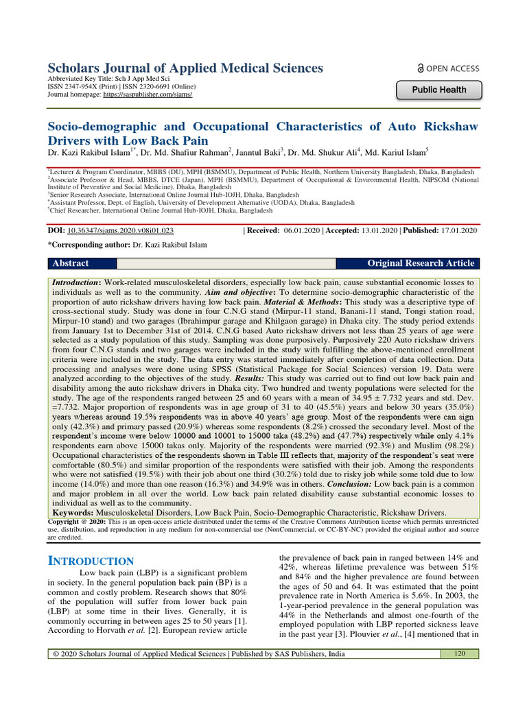 Socio Demographic and Occupational Chara | PDF | Low Back Pain | Pain