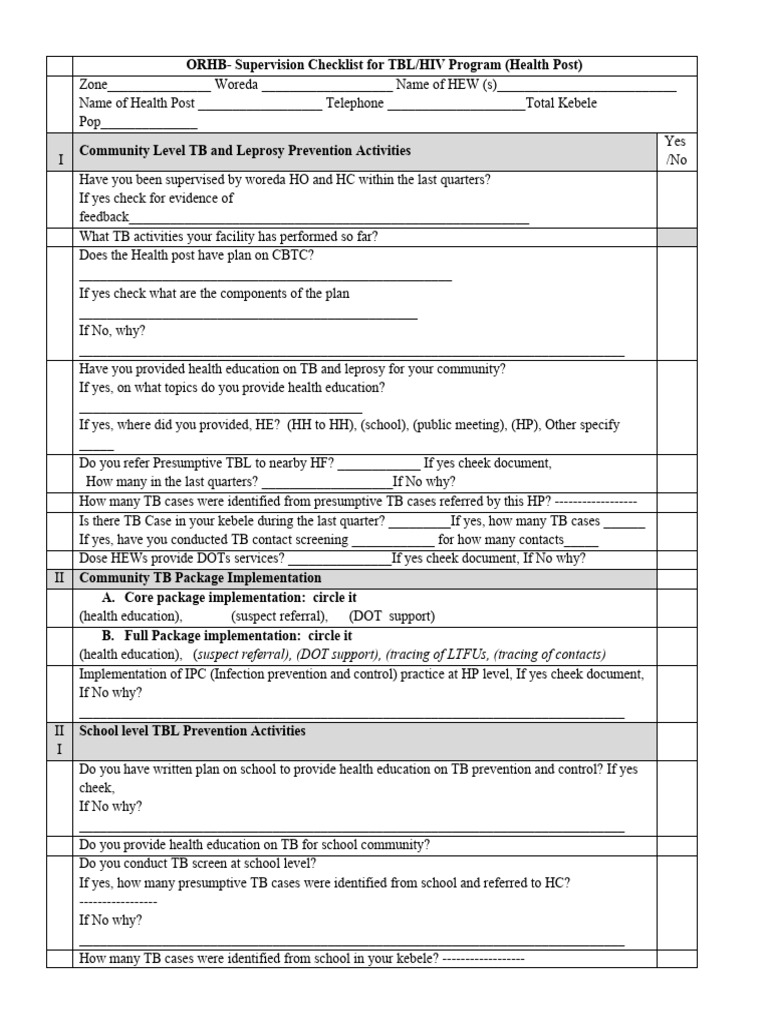 SS Checklist HP | PDF | Tuberculosis | Causes Of Death