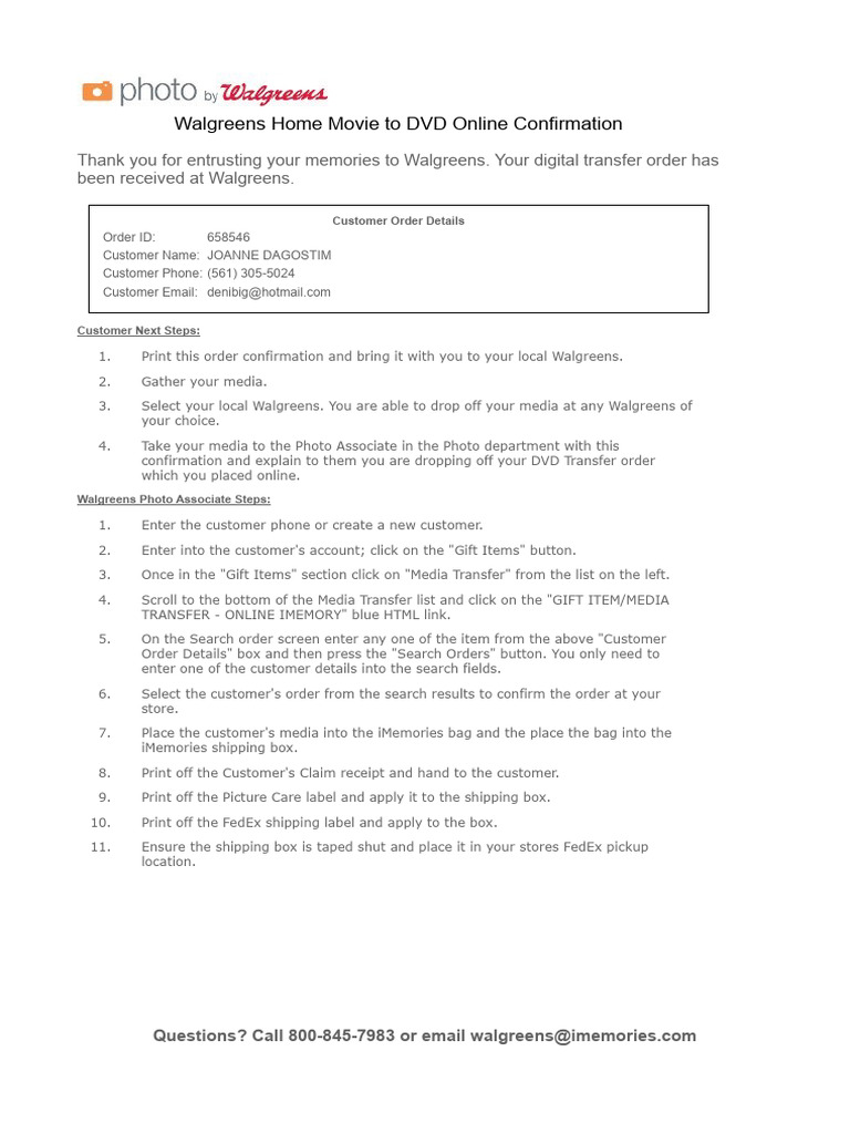 DVD Transfer Instructions at Walgreens | PDF