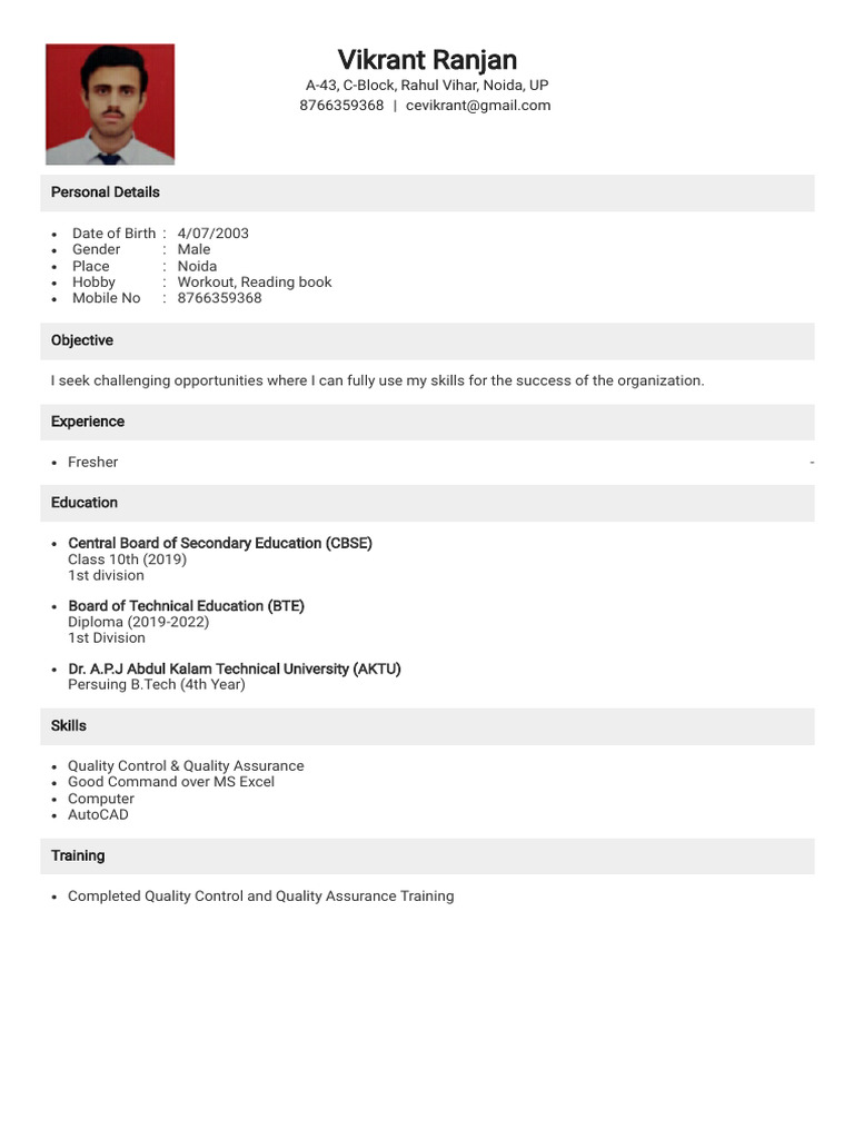 Vikrant Ranjan: Personal Details | PDF