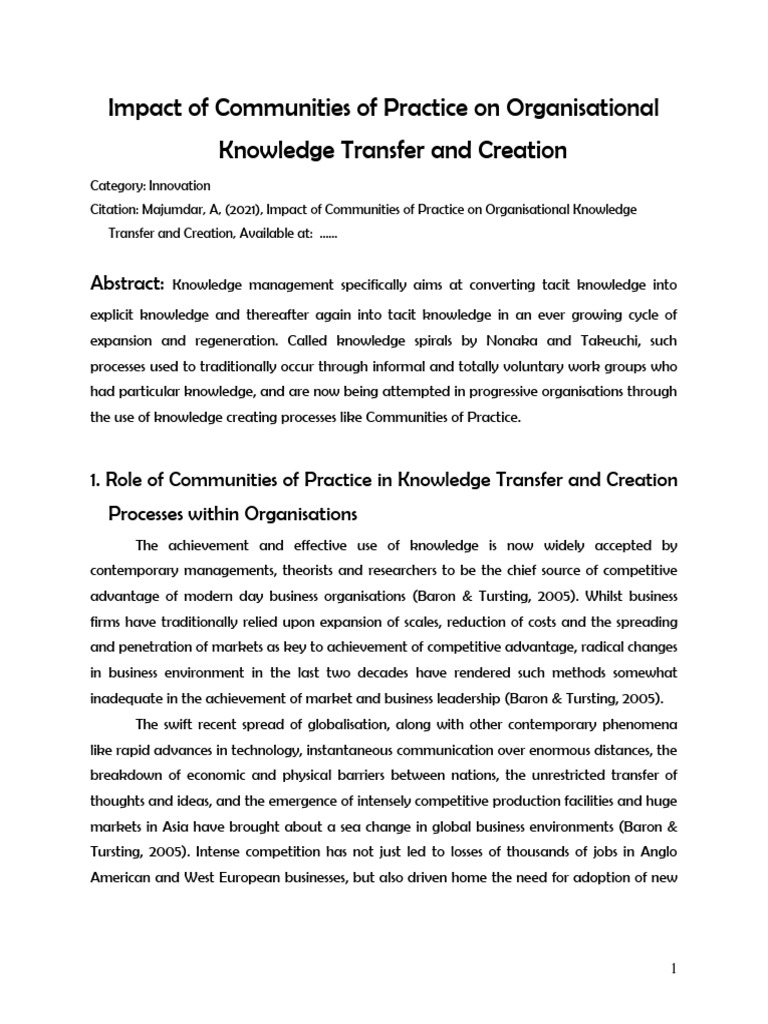 Communities of Practice in Knowledge Management | PDF | Knowledge ...