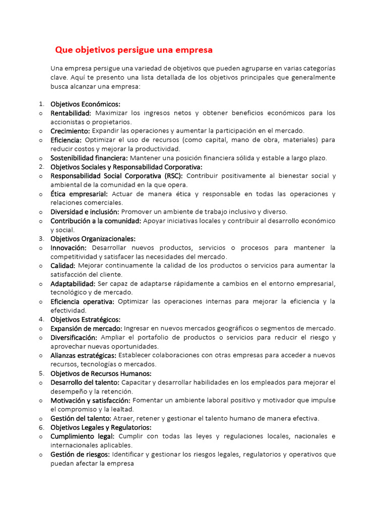 Que Objetivos Persigue Una Empresa | PDF | Business | Mercado (economía)