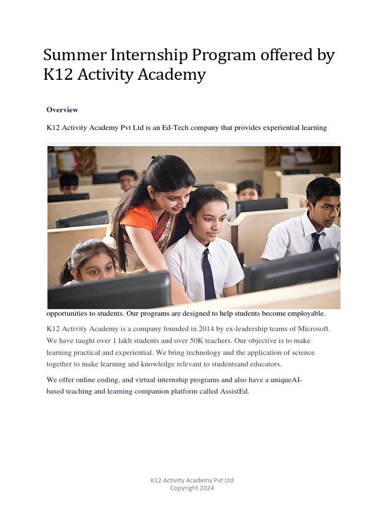 K12 Summer Internship 2024 | PDF | Learning | Educational Technology