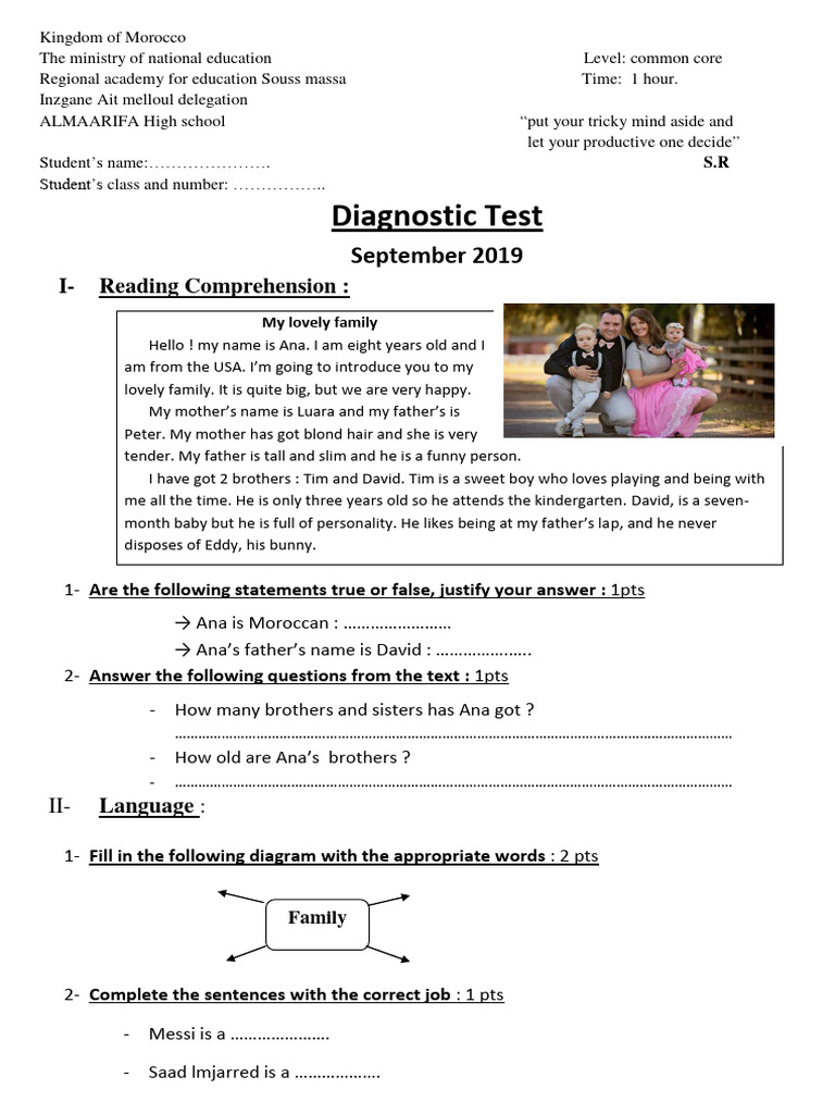 Diagnostic Test: September 2019 | PDF | Grammar | Syntax