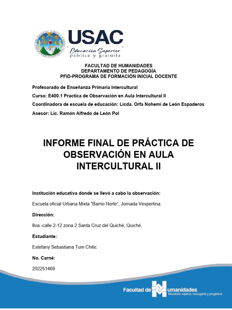 Informe Finaltefff Obervacion 2023 | PDF | Plan de estudios | Enseñando