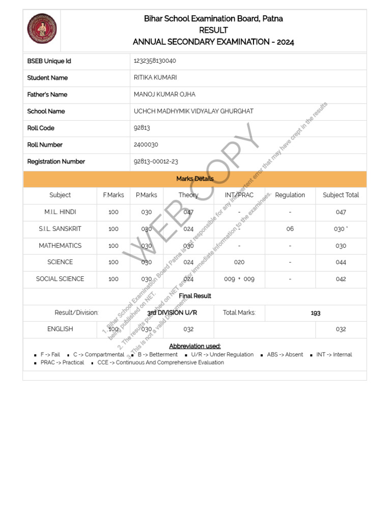 Secondary Annual Result 2024 | PDF
