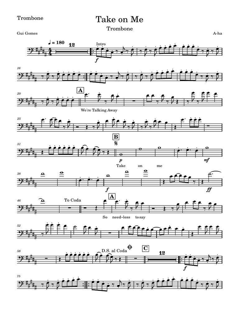 Take On Me-Trombone BB | PDF