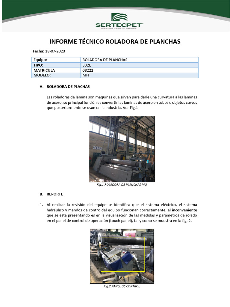 3., Informe Técnico Roladora de Planchas | PDF | Ciencias de la Computación | Ingeniería Informática