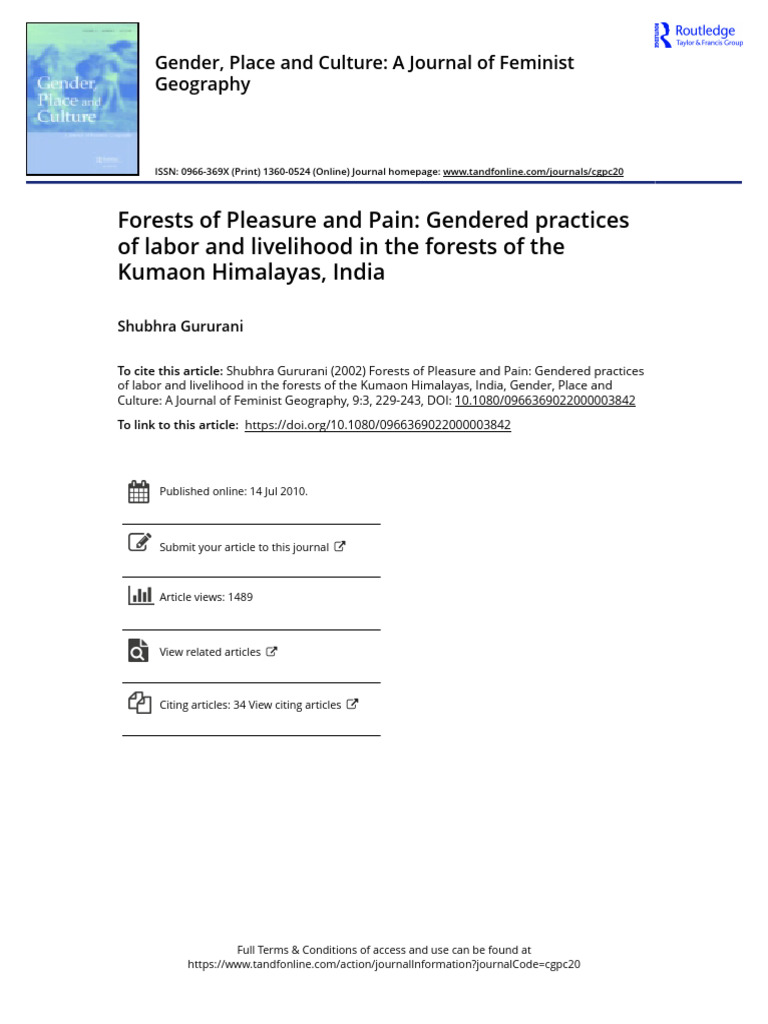 Forests of Pleasure and Pain Gendered Practices of Labor and Livelihood in The Forests of The ...
