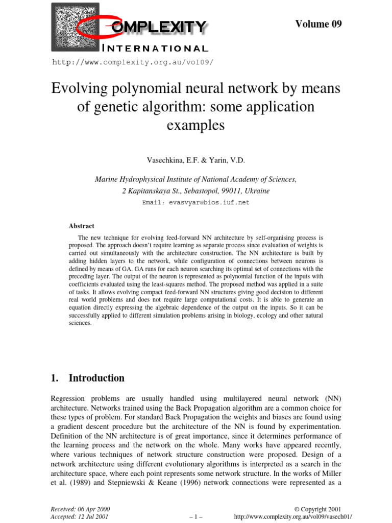 2003 Evolving Polynomial Neural Network By Means Of Genetic Algorithm