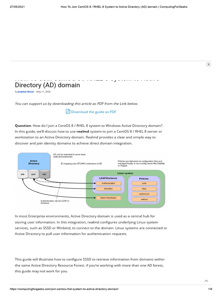 How To Join CentOS 8 - RHEL 8 System To Active Directory (AD) Domain - ComputingForGeeks | PDF ...