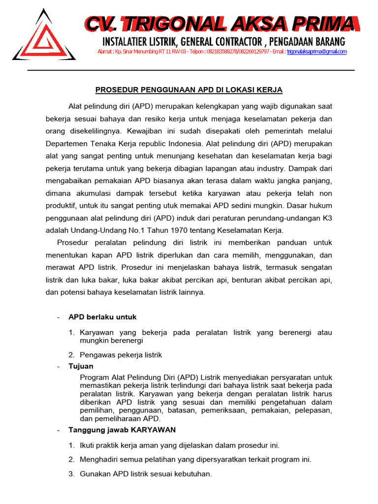 Prosedur Menggunakan Apd | PDF