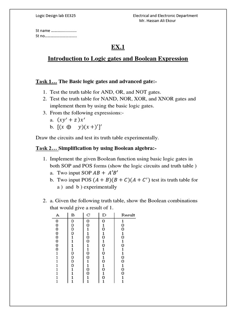 EX - No 1 Introductio To Logic Gates 1.1docx | PDF