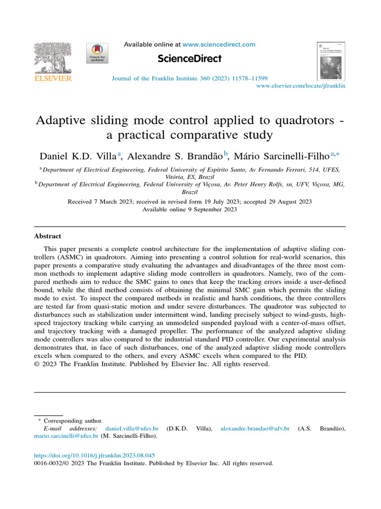 Adaptive Sliding Mode Control Applied To Quadrotors | PDF | Classical ...