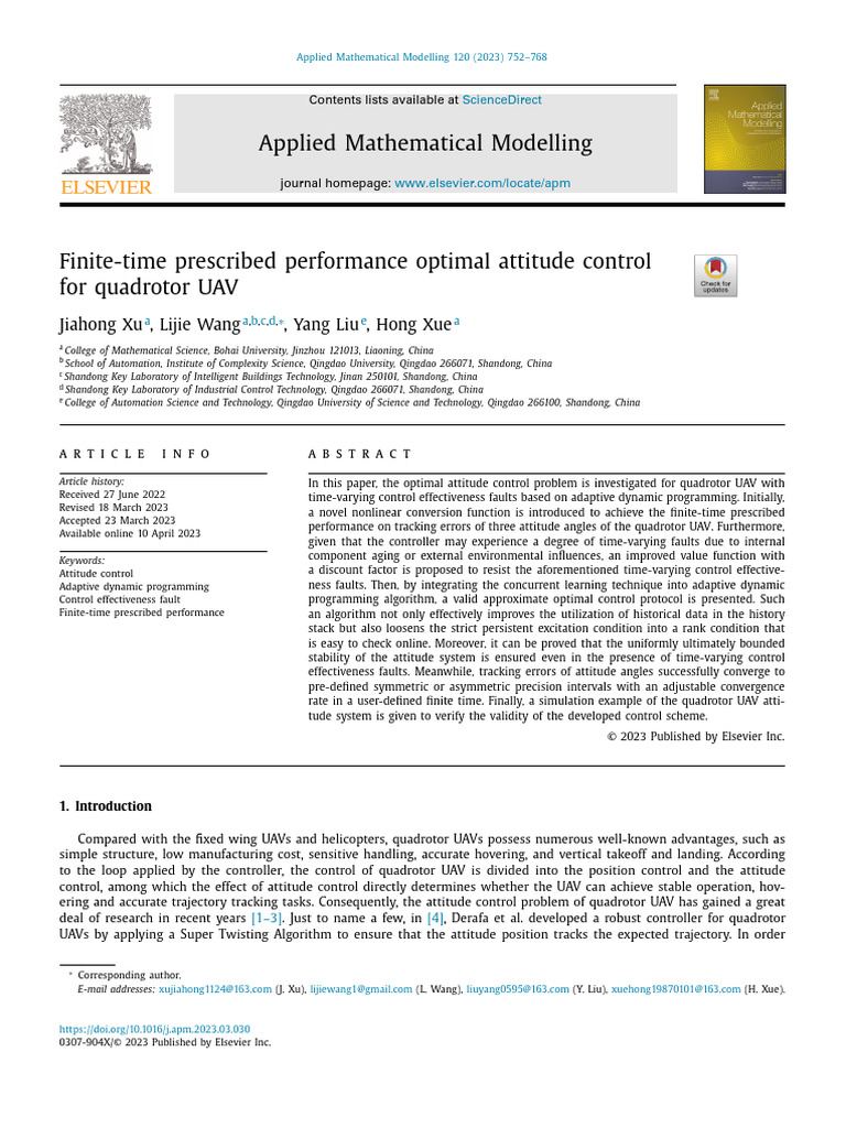 Finite-Time Prescribed Performance Optimal Attitude Control | PDF | Optimal Control | Quadcopter