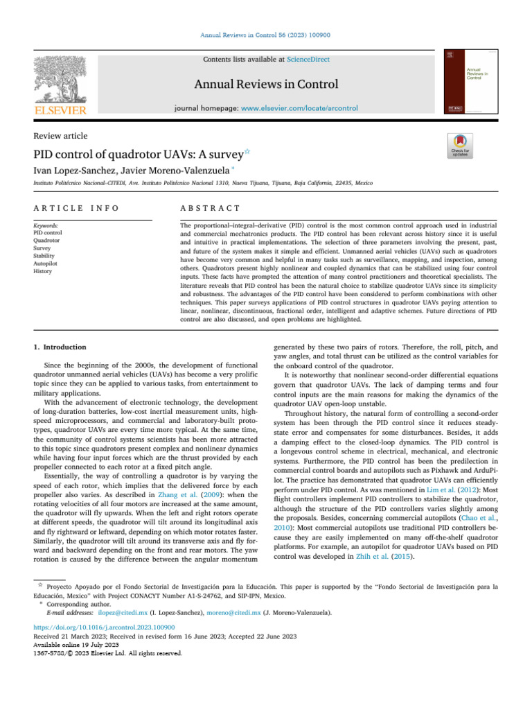 PID Control of Quadrotor UAVs A Survey | PDF | Control Theory | Quadcopter