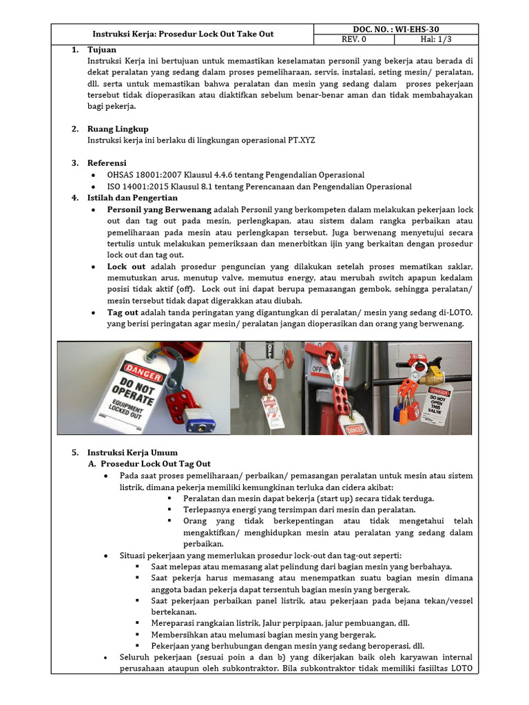 Mms Prosedur Lock Out Tag Out Pdf