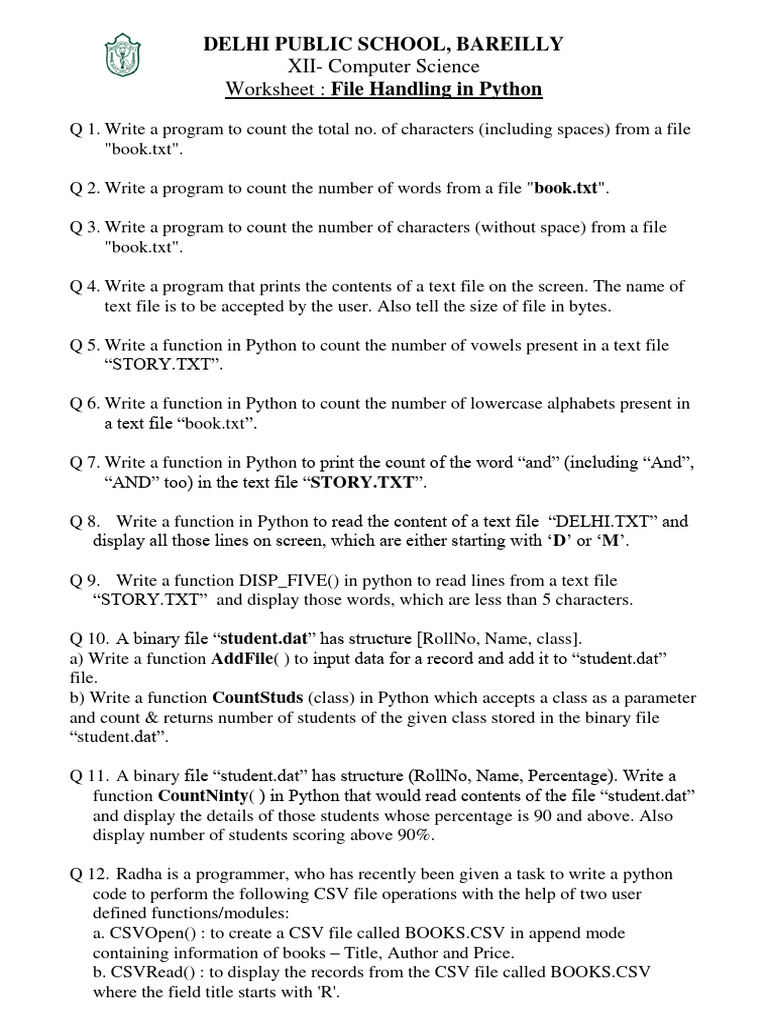 XII-CS WS5 (CH. 6 File Handling) | PDF | Computer File | Text File XII-CS WS5 (CH. 6 File Handling) | PDF | Computer File | Text File