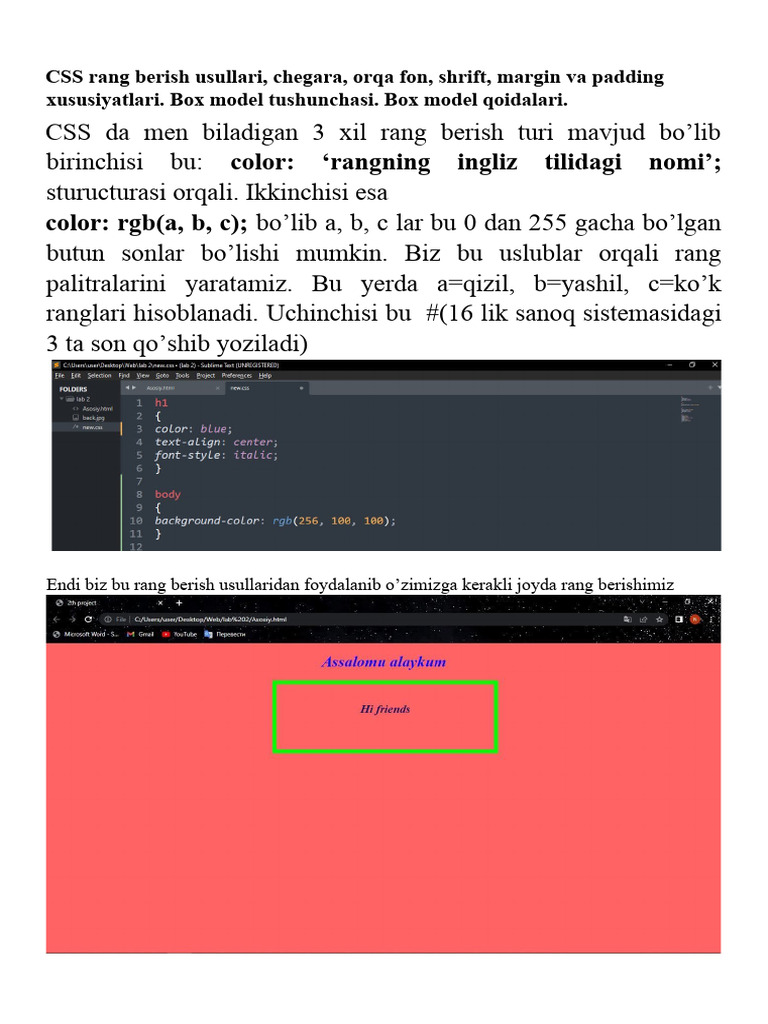 Color: RGB (A, B, C) Bo'lib A, B, C Lar Bu 0 Dan 255 Gacha Bo'lgan | PDF