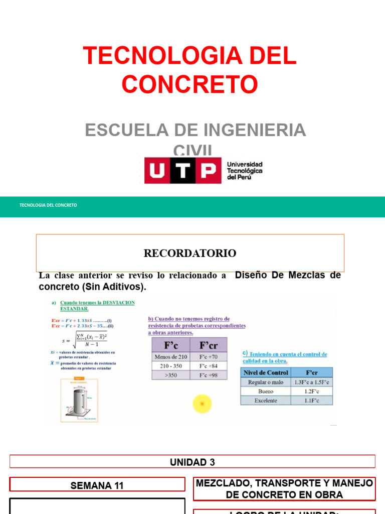 S11 - S1-Mezclado, Transporte y Manejo de Concreto en Obra | PDF | Hormigón | Humedad