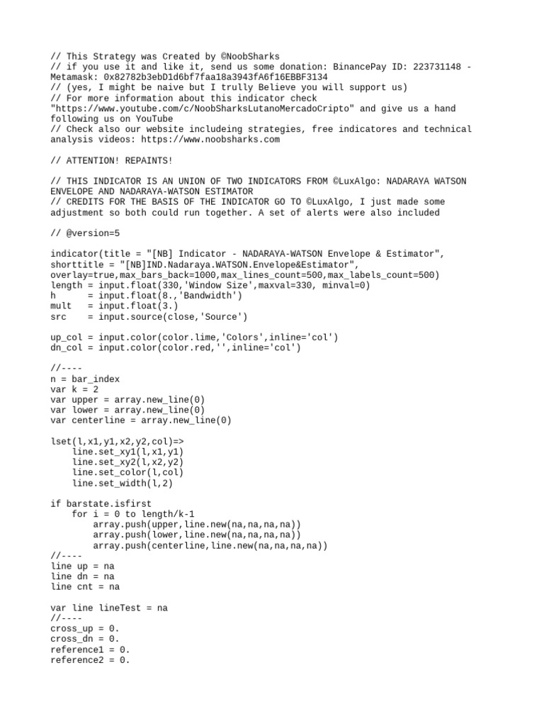 (NBPKGF) Indicator - NADARAYA-WATSON Envelope & Estimator | PDF (NBPKGF) Indicator - NADARAYA-WATSON Envelope & Estimator | PDF