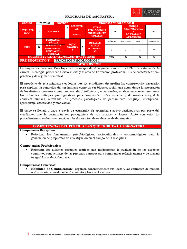 Programa Procesos Psicológicos Ii - Sct-Chile 2024 | PDF | Inteligencia | Pensamiento