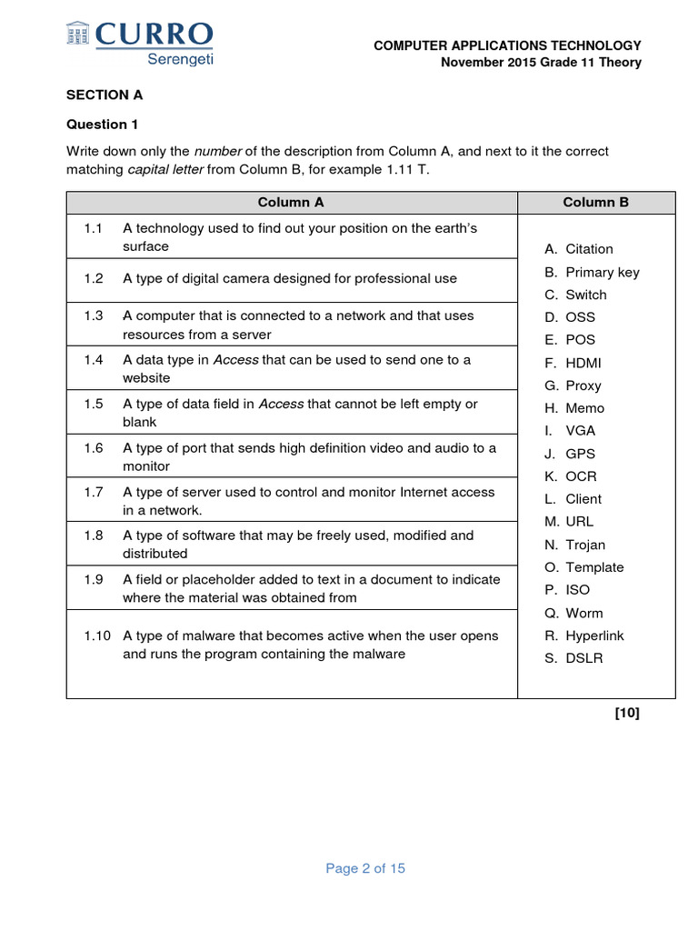 Cat gr11 Theory Nov2015 Exam | PDF | Microsoft Word | Computer Data Storage
