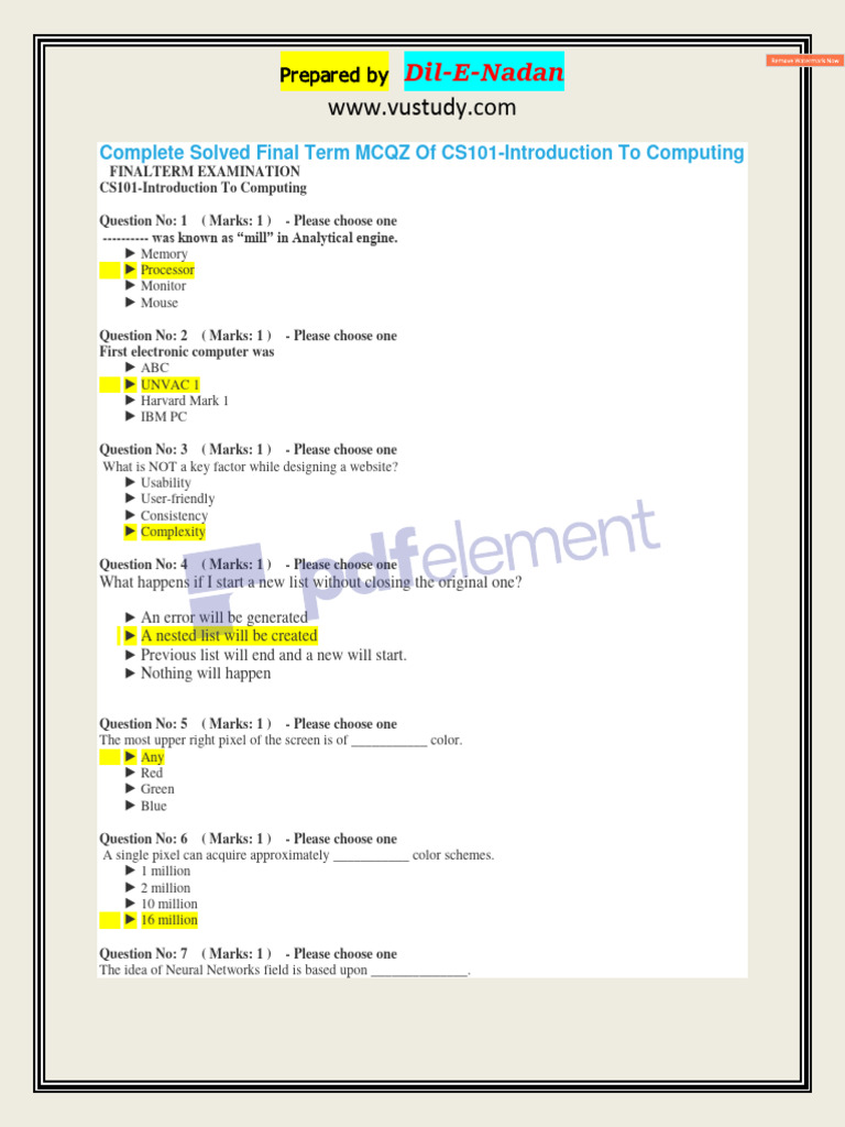 CS101 FinalTerm Solved MCQs by Dill e Nadaan | PDF | World Wide Web | Internet & Web
