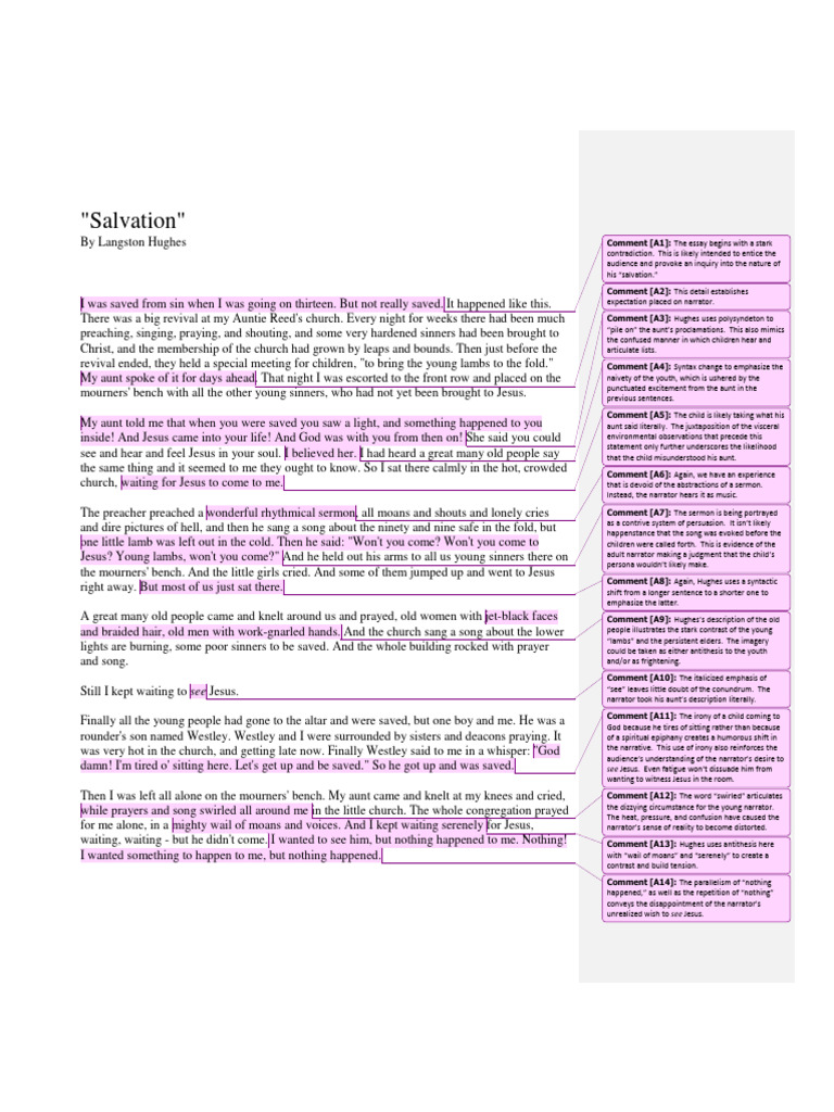 Salvation by Langston Hughes 1 | PDF | Jesus | Salvation