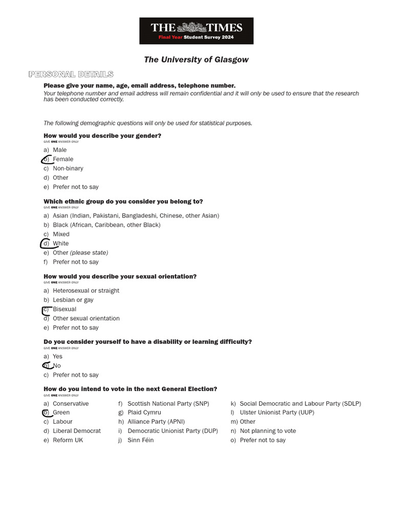 Glasgow Questionnaire | PDF | Cost Of Living | Academic Degree