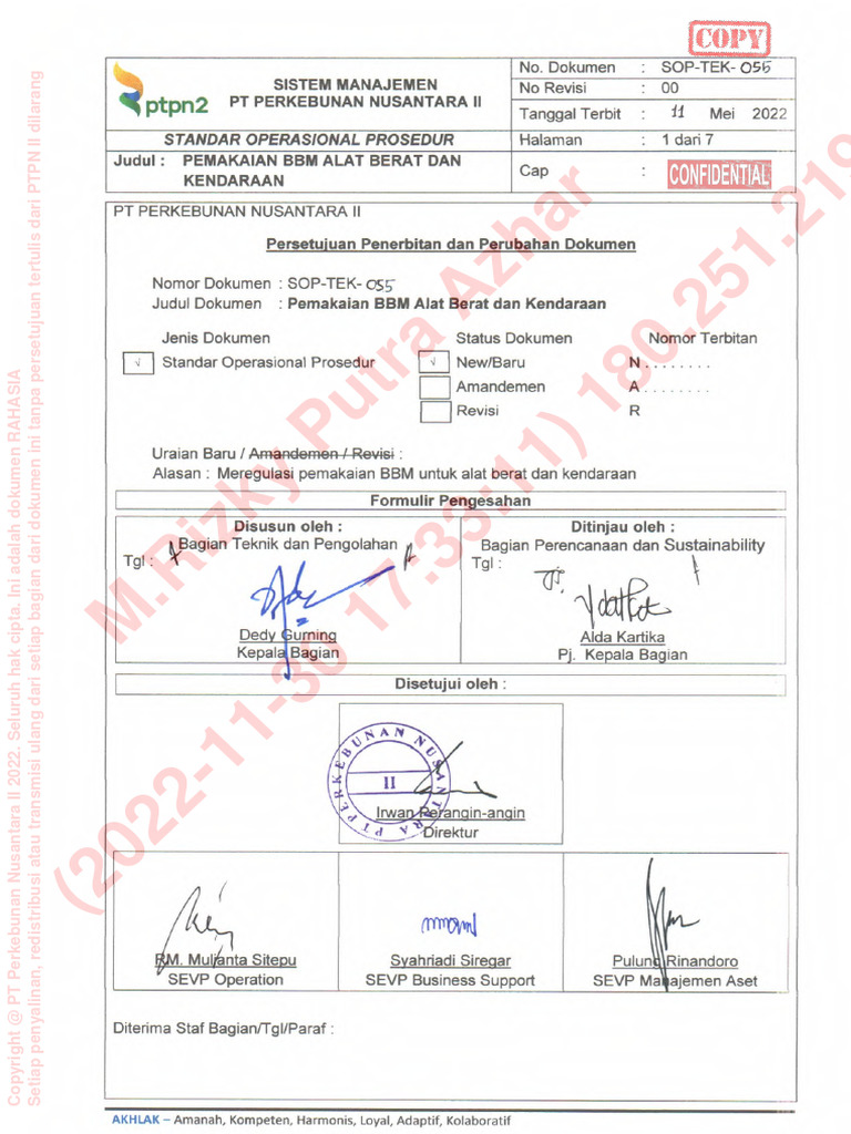 Pemakaian BBM Alat Berat | PDF