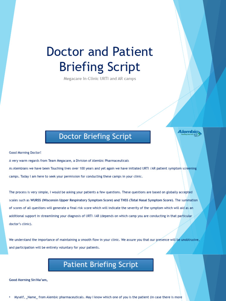 Inclinic Camps - Doctor and Patient Briefing Script | PDF