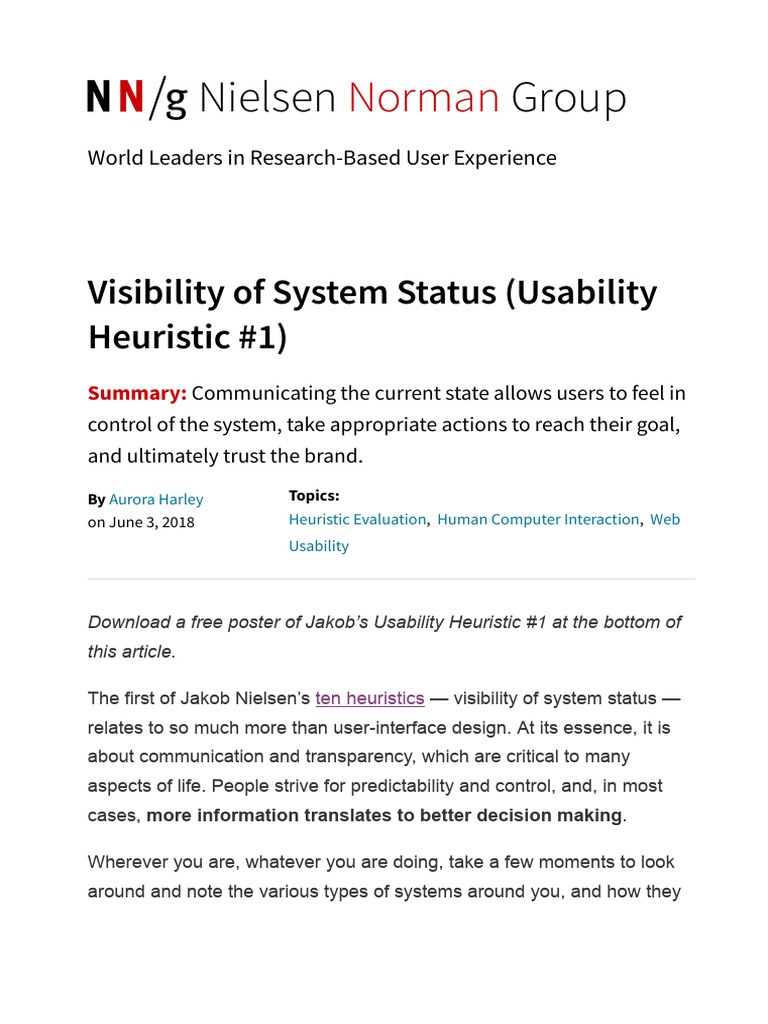 Visibility of System Status | PDF | Usability | Graphical User Interfaces