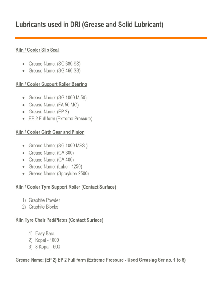 DRI Lubricants Used in DRI (Grease and Solid Lubricant | PDF ...