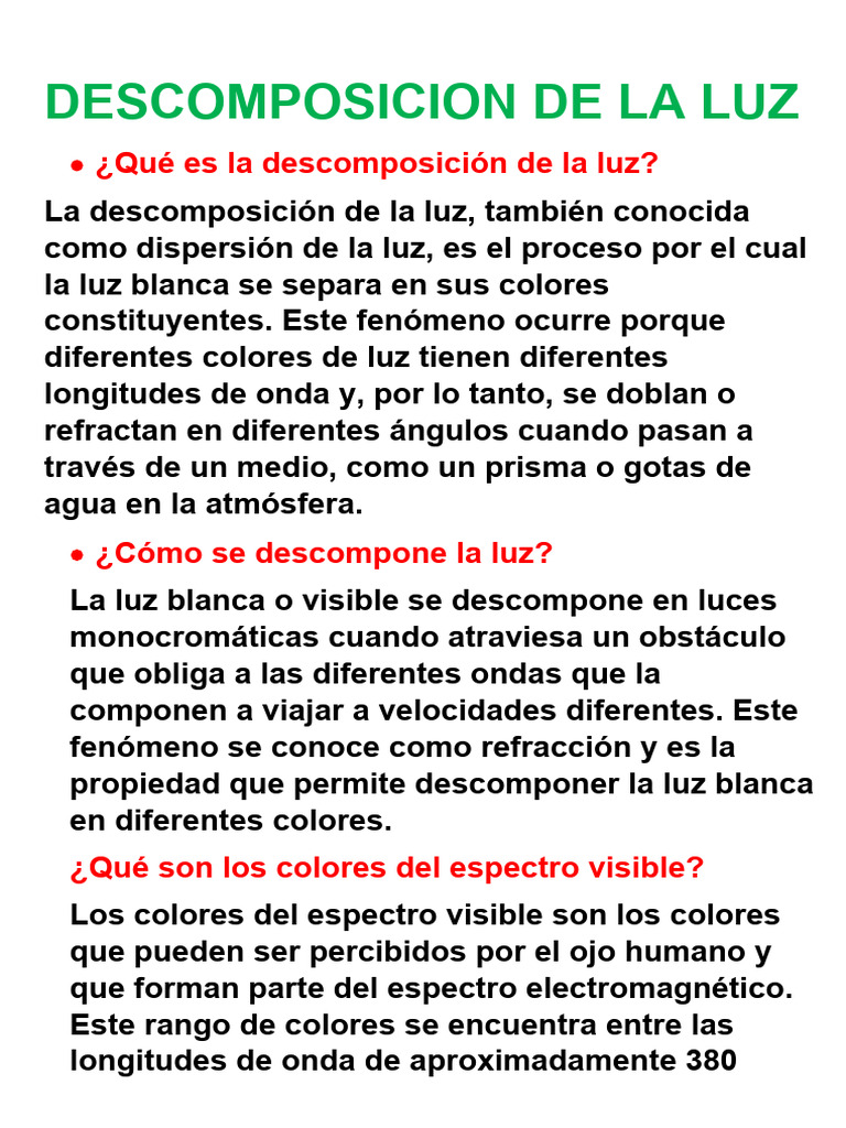 Descomposición de la Luz y Espectro Visible | PDF | Ciencia y matemáticas