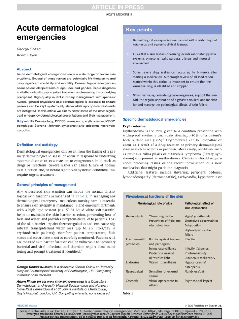 Acute Dermatological Emergencies | PDF | Dermatology | Causes Of Death