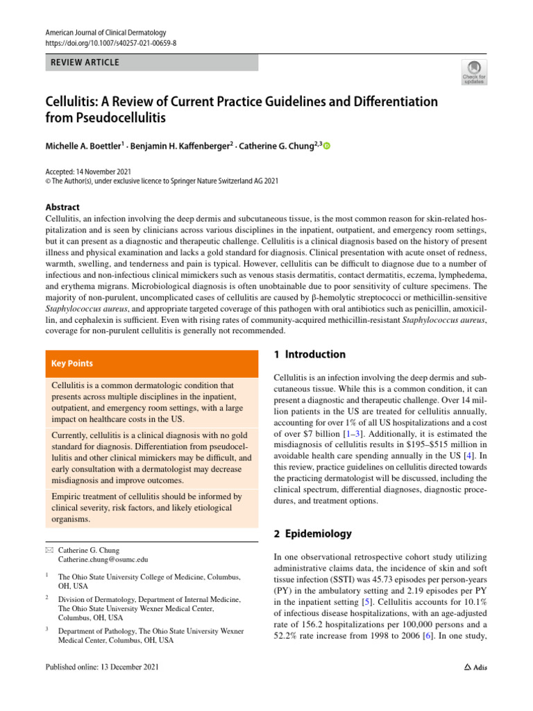 Cellulitis A Review of Current Practice Guidelines and Differentiation ...