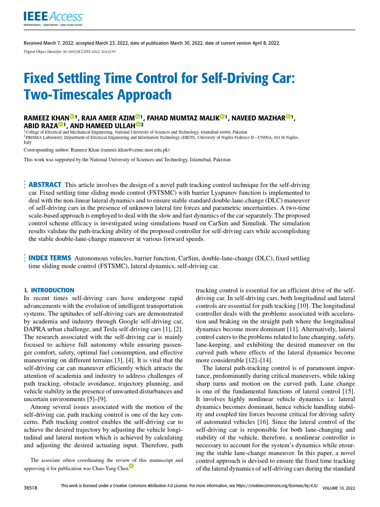 Fixed Settling Time Control for Self-Driving Cars | PDF | Control ...