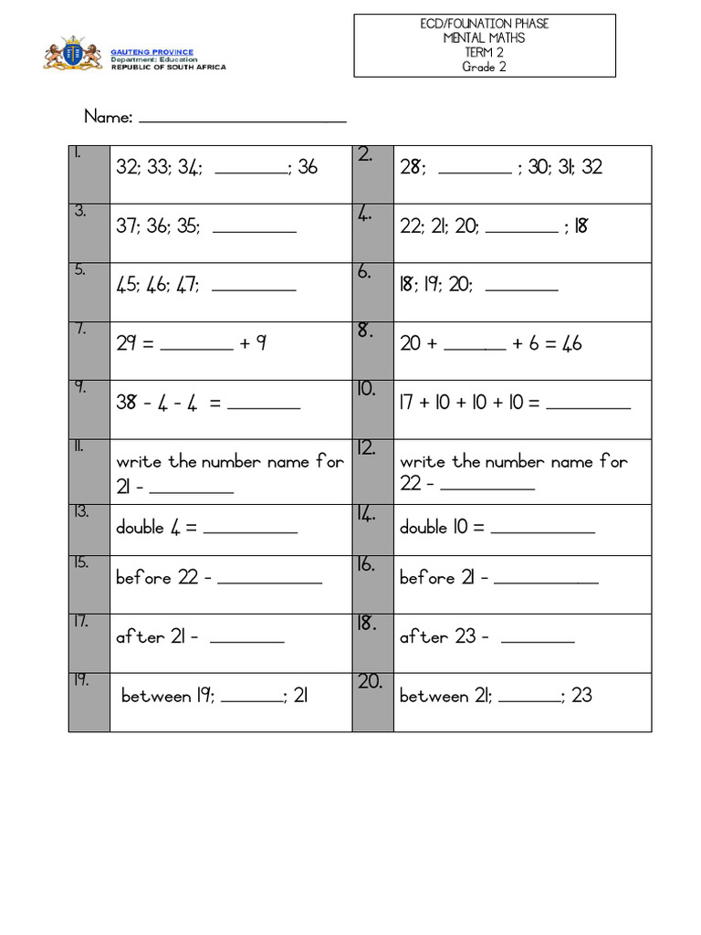 Mental Maths Grade 2 Term 2 - 240327 - 204053 | PDF