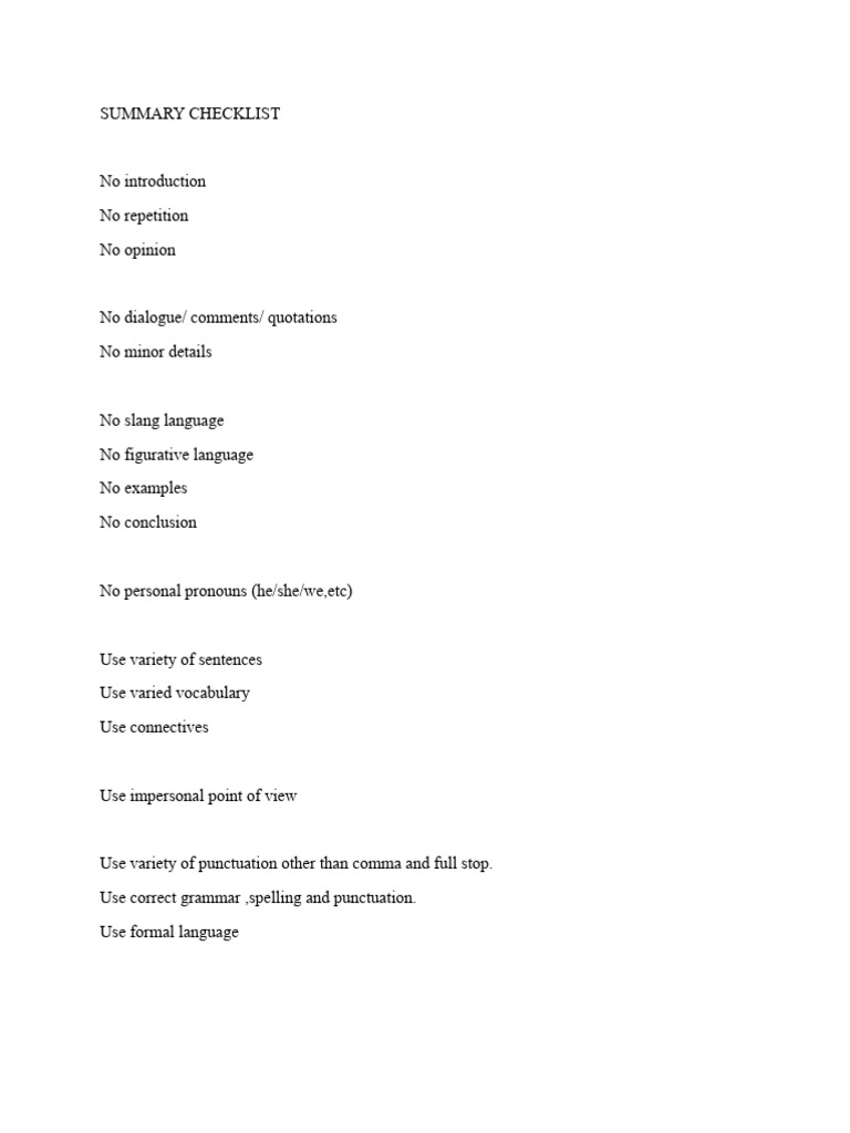 Summary Checklist Word | PDF