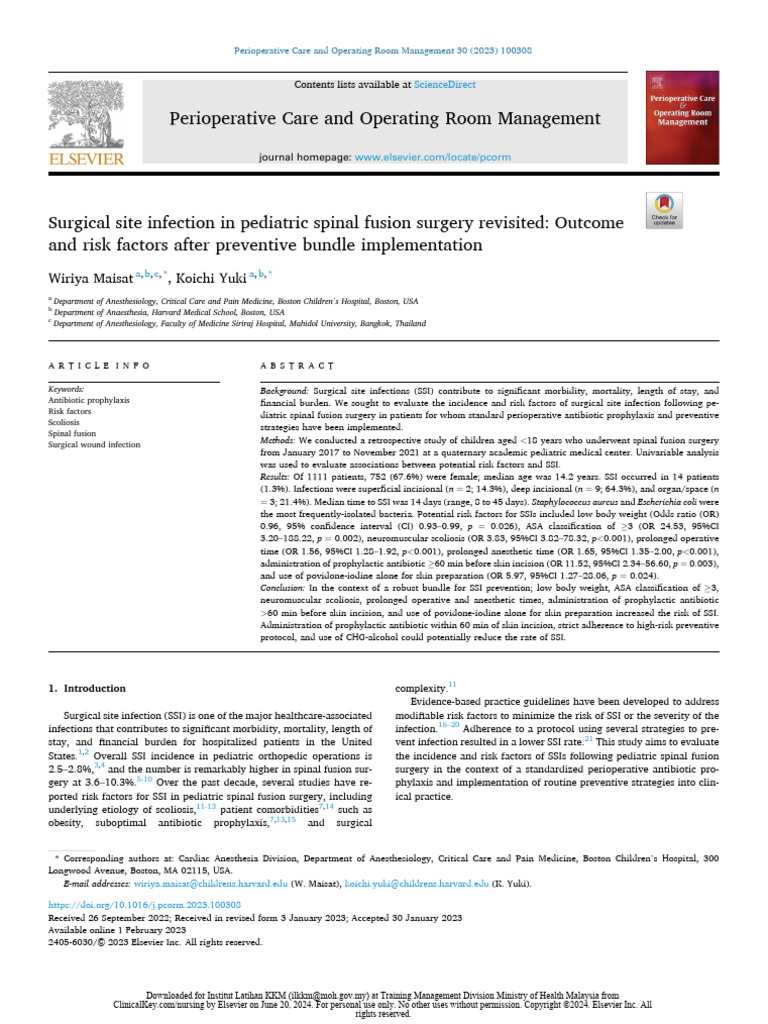 4 Surgical Site Infection in Pediatric Spinal Fusion Surgery Revisited ...