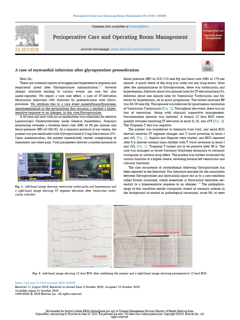 2 A Case of Myocardial Infarction After Glycopyrrolate Premedication ...