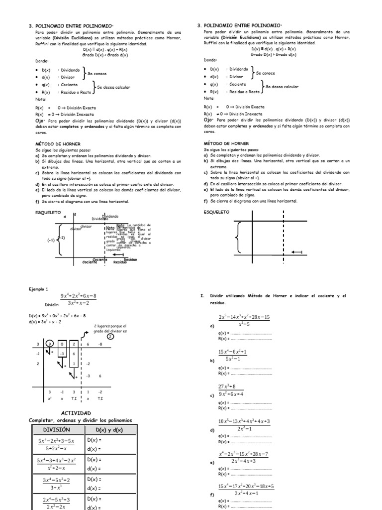 Metodo de Horner | Descargar gratis PDF | División (Matemáticas ...