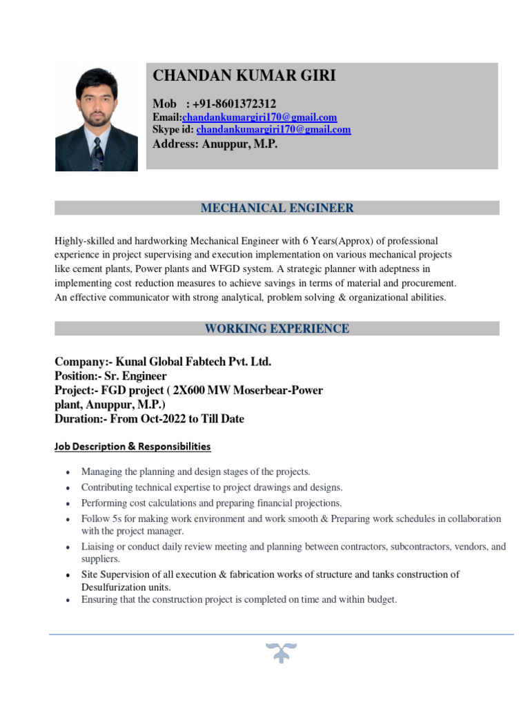 Chandan Resume - 1 | PDF | Oil Refinery | Engineering